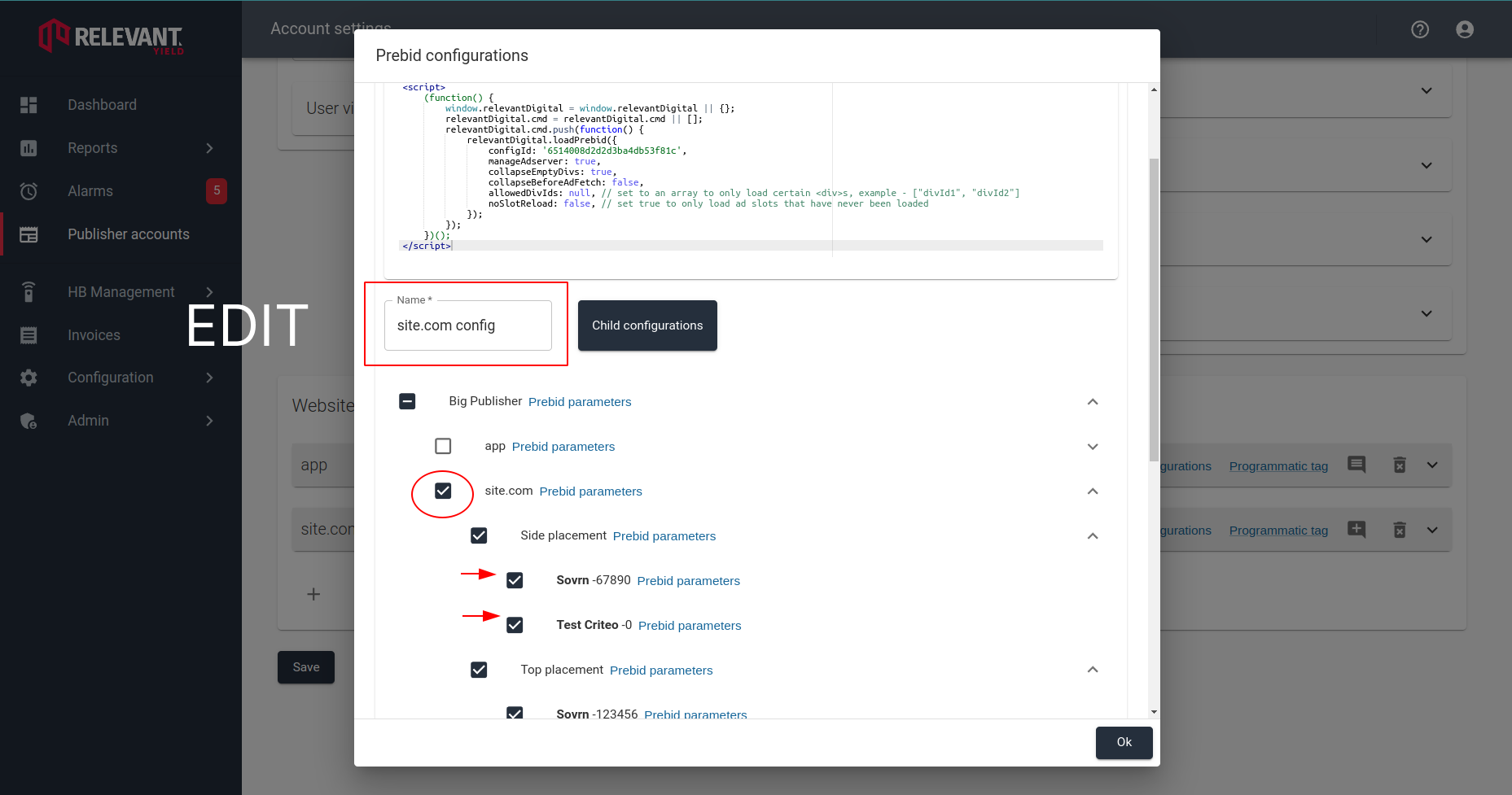 Create or Edit Prebid configuration
